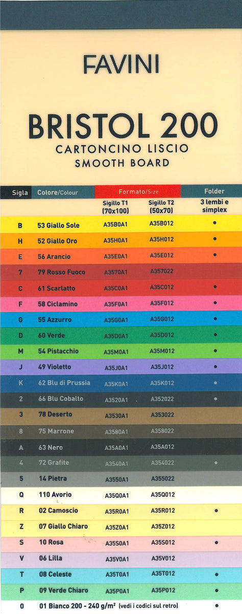 FAVINI Bristol 200 顏色咭紙 - 200gsm, 50x70 cm, 25張/包 – HANG YAT STATIONERY ...